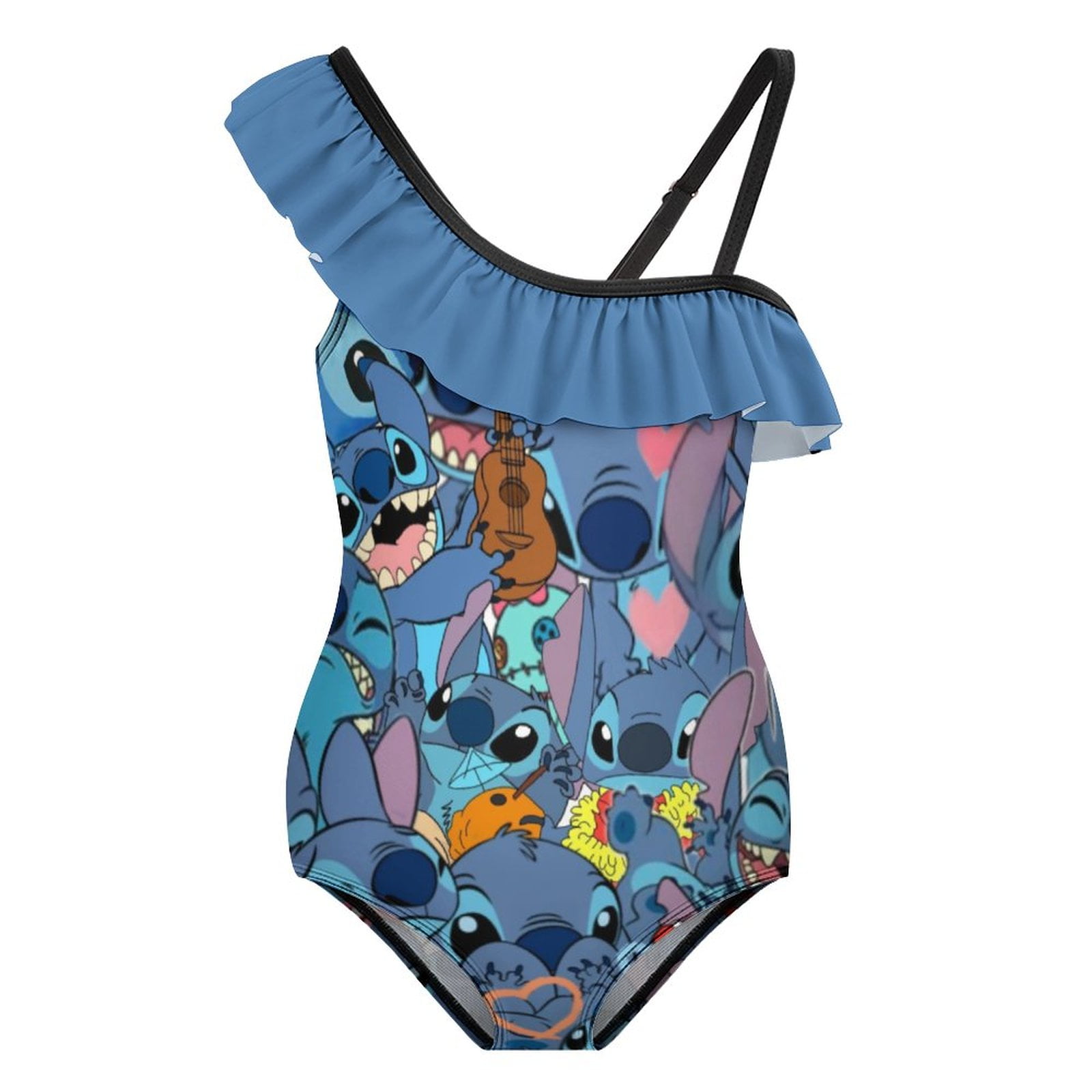 Girls Cartoon Stitch One Piece Swimsuits Cute Ruffle Bathing Suits ...