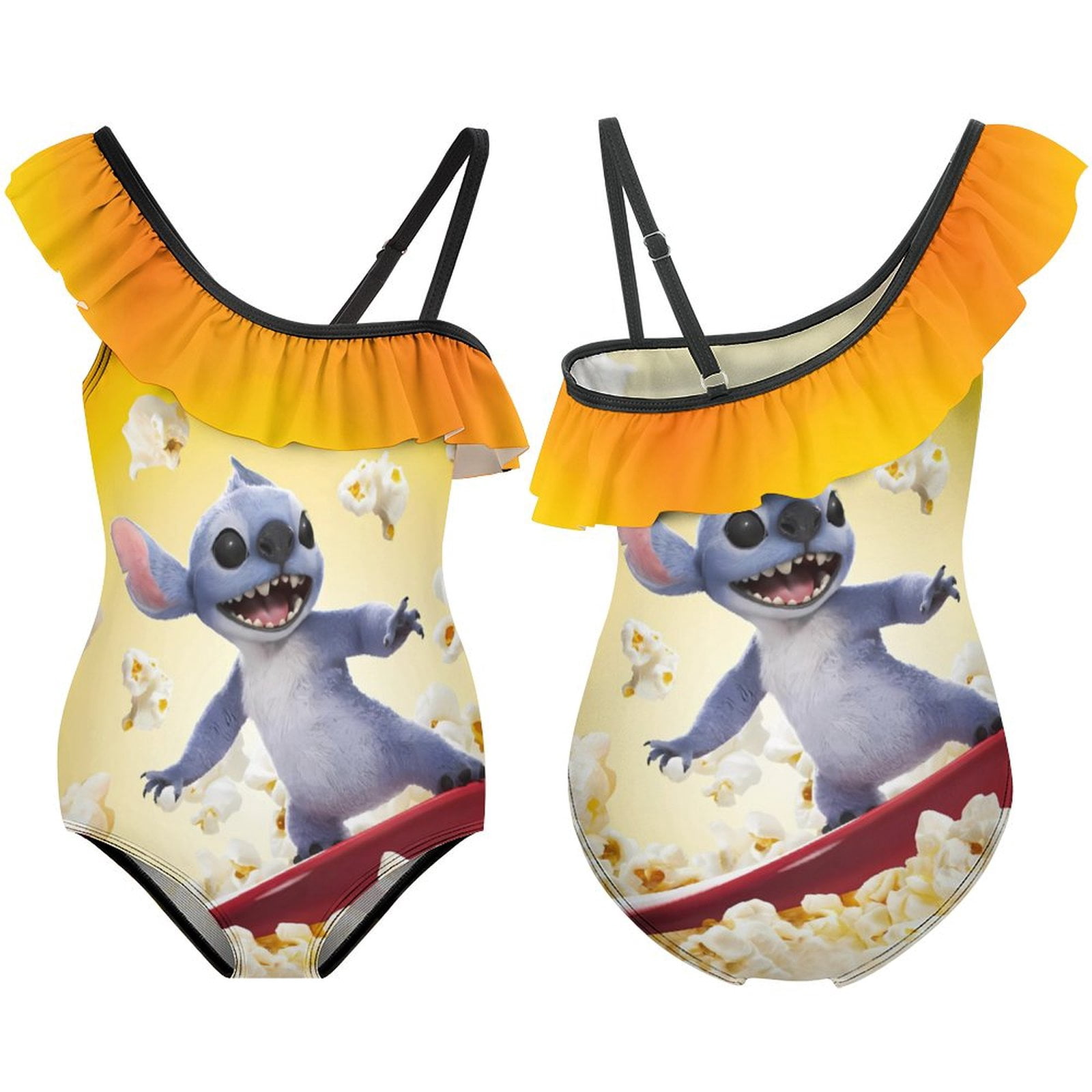 Girls Cartoon Stitch One Piece Swimsuits Cute Ruffle Bathing Suits ...