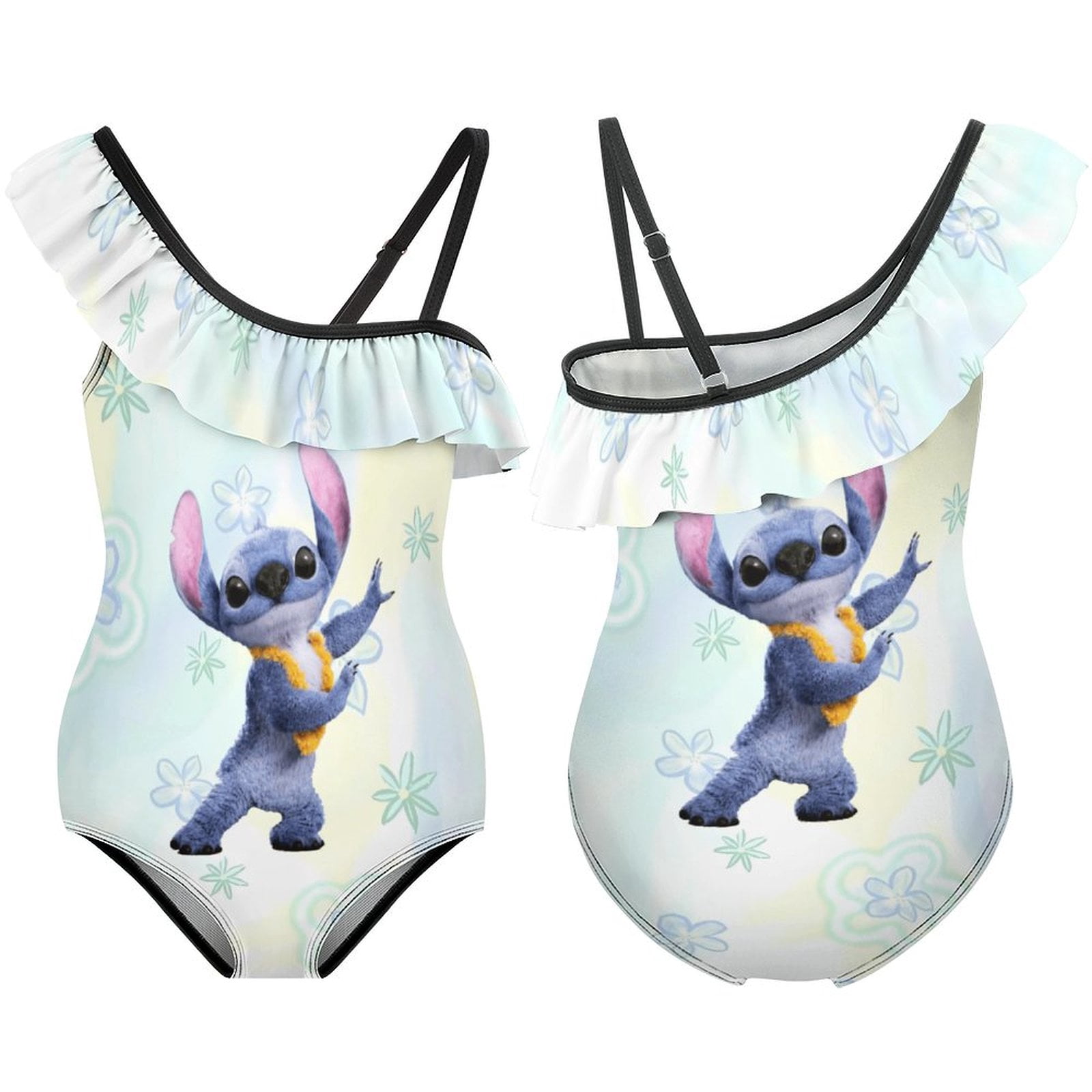 Girls Cartoon Stitch One Piece Swimsuits Cute Ruffle Bathing Suits ...