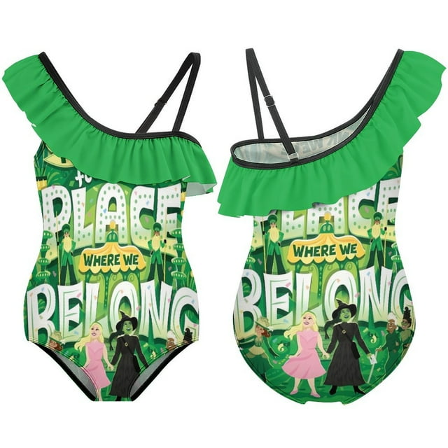 Girls Cartoon Wicked One Piece Swimsuits Cute Ruffle Bathing Suits ...