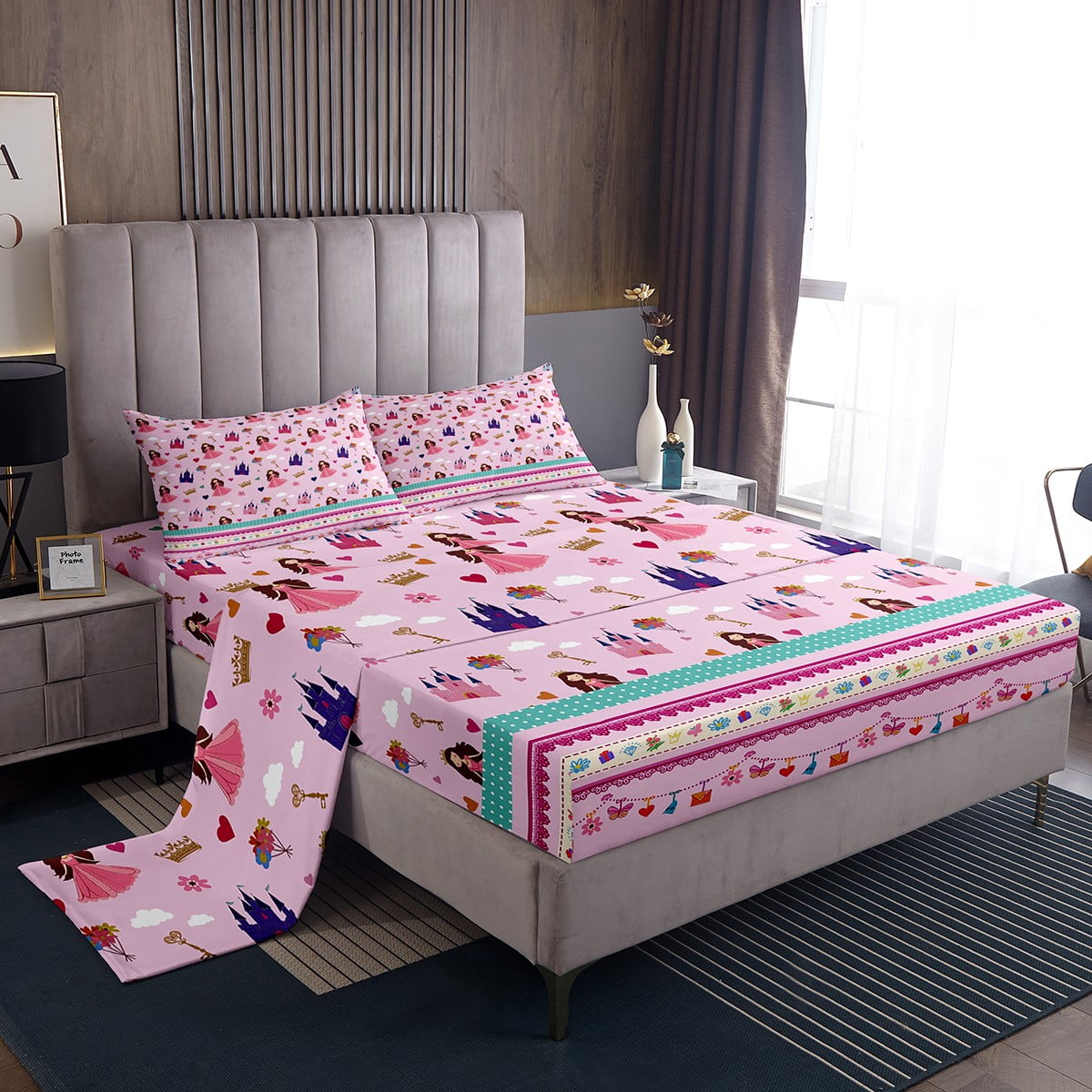 Castle Bed Sheets Queen Size Princess Room Decor Sheets Rainbow Castle ...
