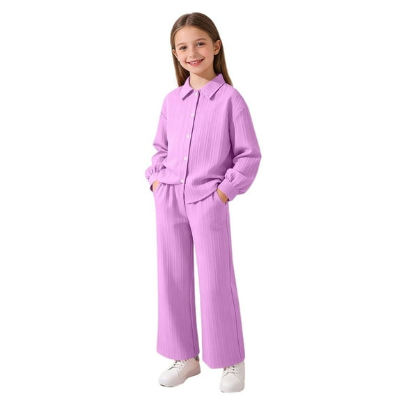 Girls Casual 2 Pieces Outfits Sets Comfy Long Sleeve Button Shirts ...