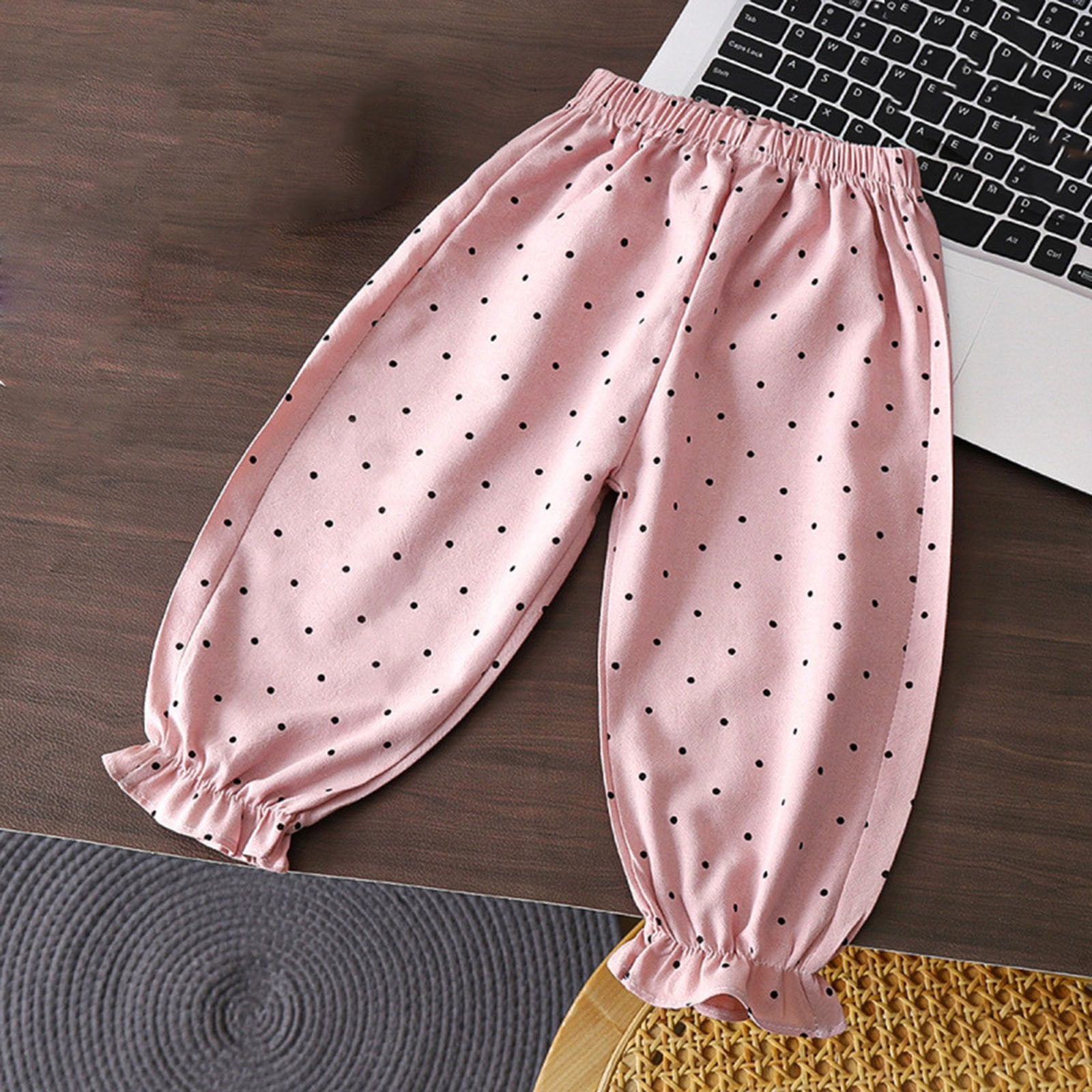 Girls Casual Cotton Pants Breathable Loose Straight Leg Soft Pull-On ...