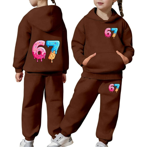 Girls Casual Cute Printed Hoodie and Joggers Outfit, Everyday Playwear ...