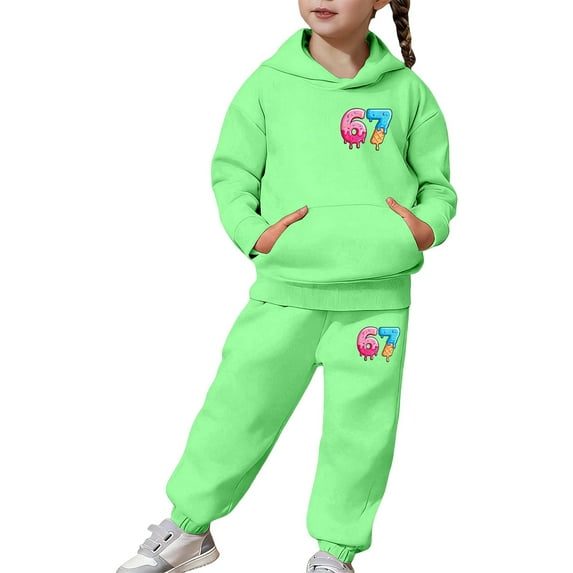 Girls Casual Cute Printed Hoodie and Joggers Outfit, Everyday Playwear ...