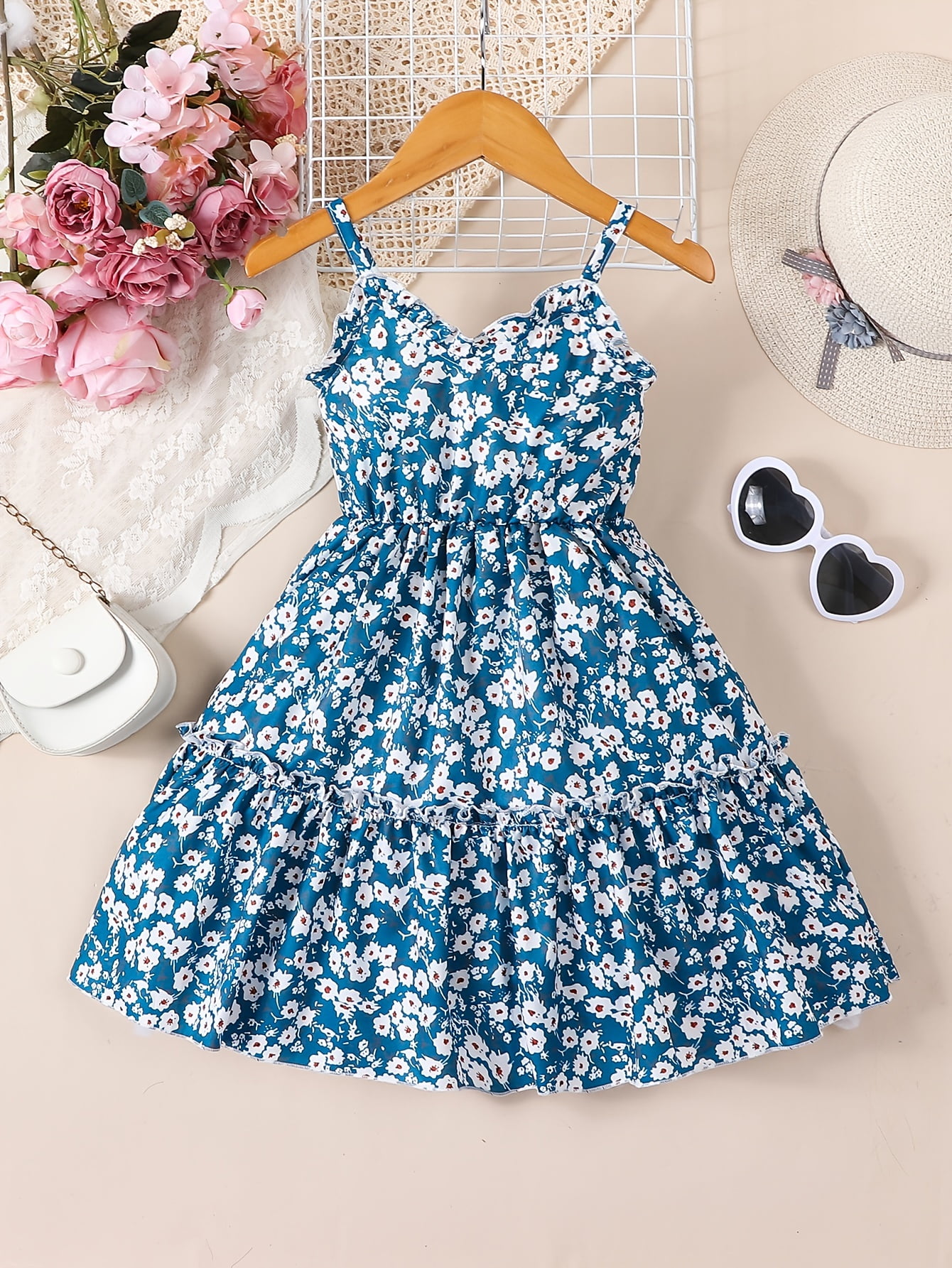 Girls' Casual Cute Sundress With Purple Floral Print For Summer ...