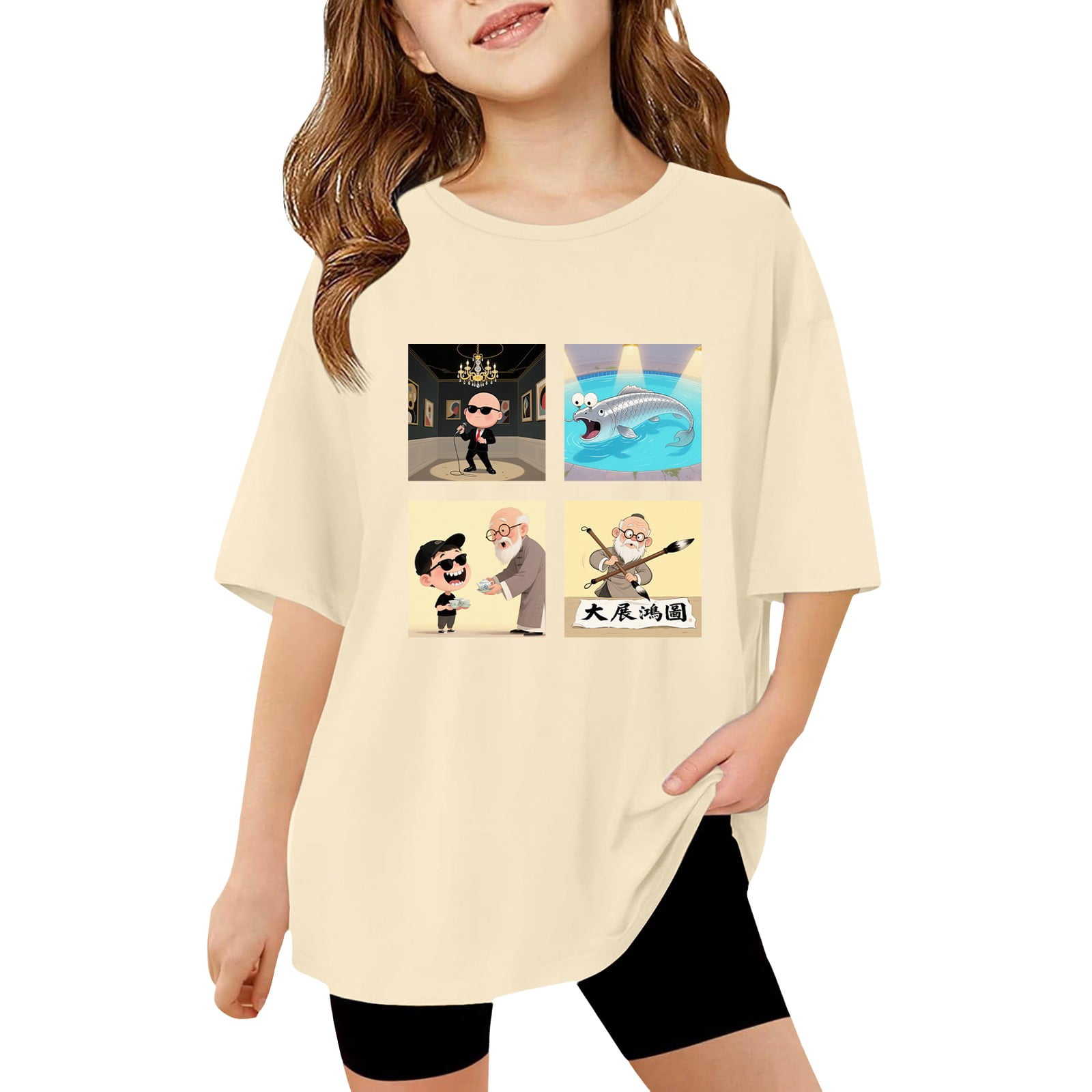 Girls Casual Graphic Print Tee Loose Fit Short Sleeve Comfortable ...