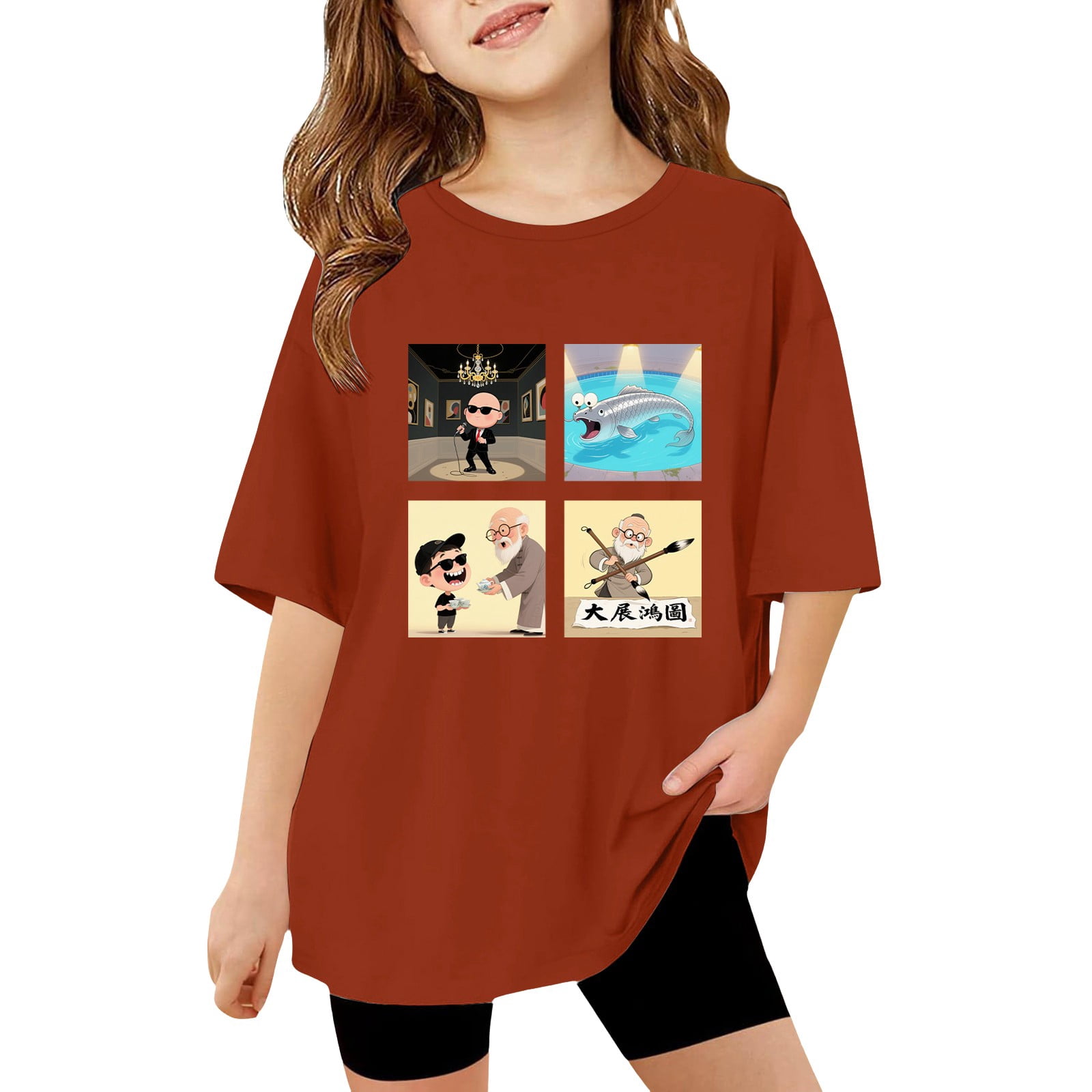 Girls Casual Graphic Print Tee Loose Fit Short Sleeve Comfortable ...