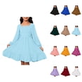 Girls Casual Long Sleeve Backless Dress with Puff Sleeves, Solid Color ...
