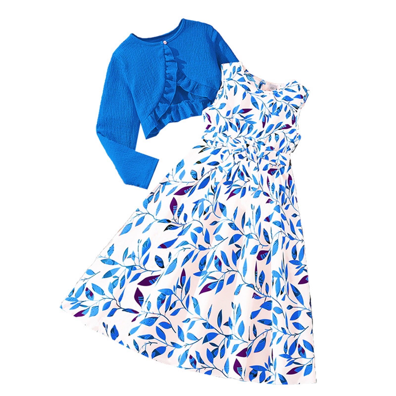 Girls Casual Outfits Set Sleeveless Floral Dresses with Knit Cardigan ...
