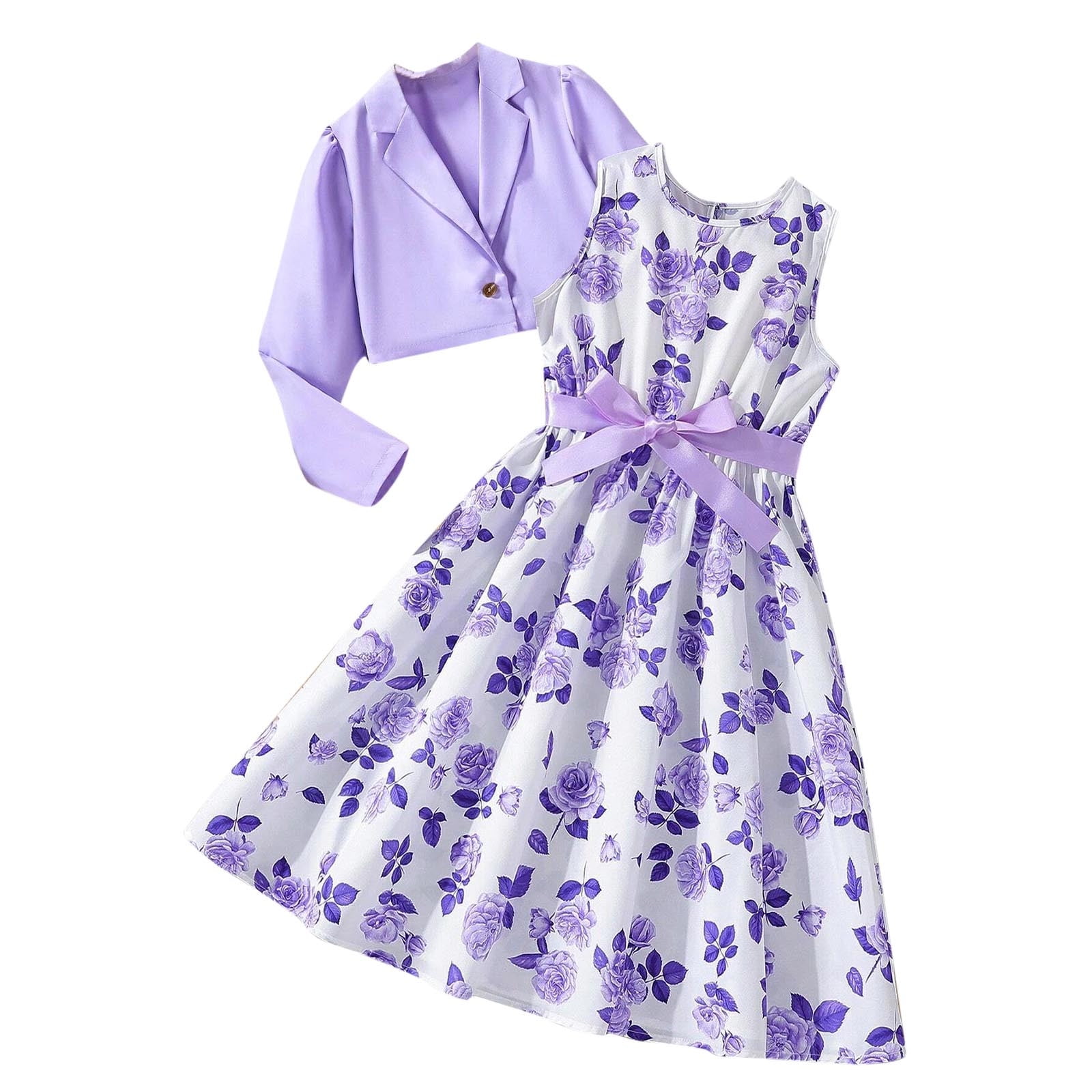 Girls Casual Outfits Set Sleeveless Floral Dresses with Knit Cardigan ...