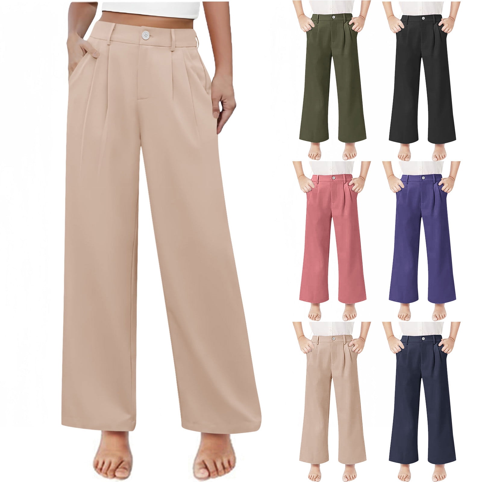 Girls Casual Pants Kids High Waisted Uniform Pants Wide Leg Dress Pants ...