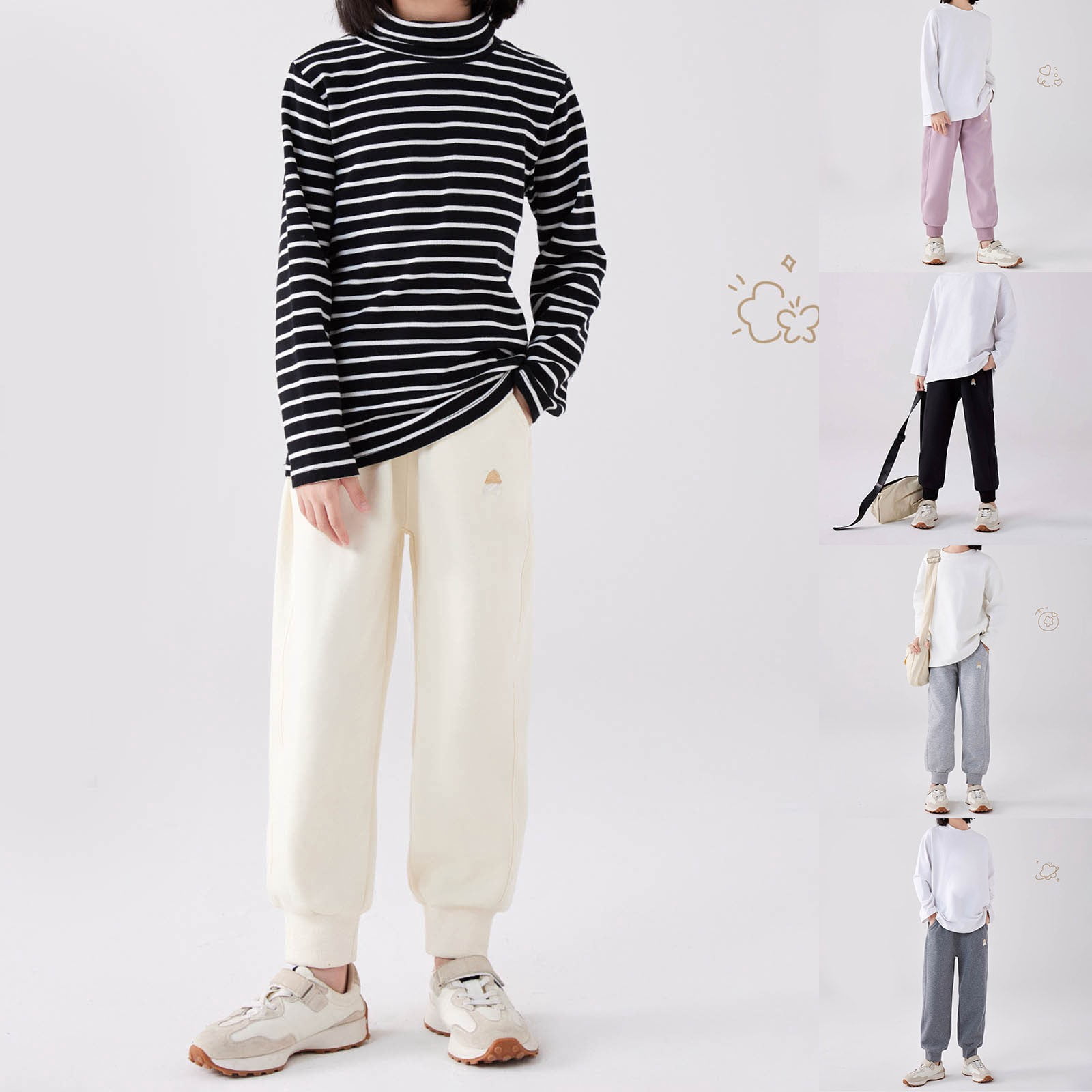 Girls Casual Pants with Nut Embroidery Loose Wide Leg Solid Color ...