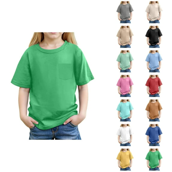 Girls Casual Shirts with Pocket Summer Pure Color Tee for School Beach ...