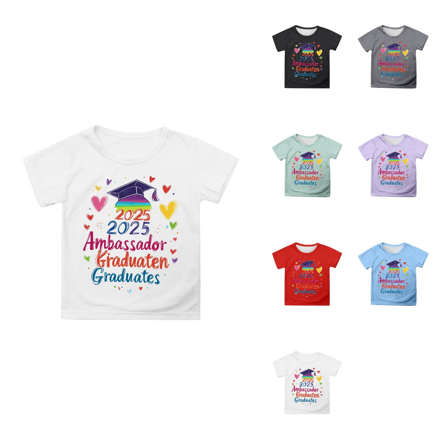 Girls Casual Short Sleeve T-Shirt with Cute 2025 Graduate Cartoon Print ...