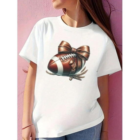 Girls' Casual T-Shirt with Rugby & Bow Graphic - Comfortable Black ...