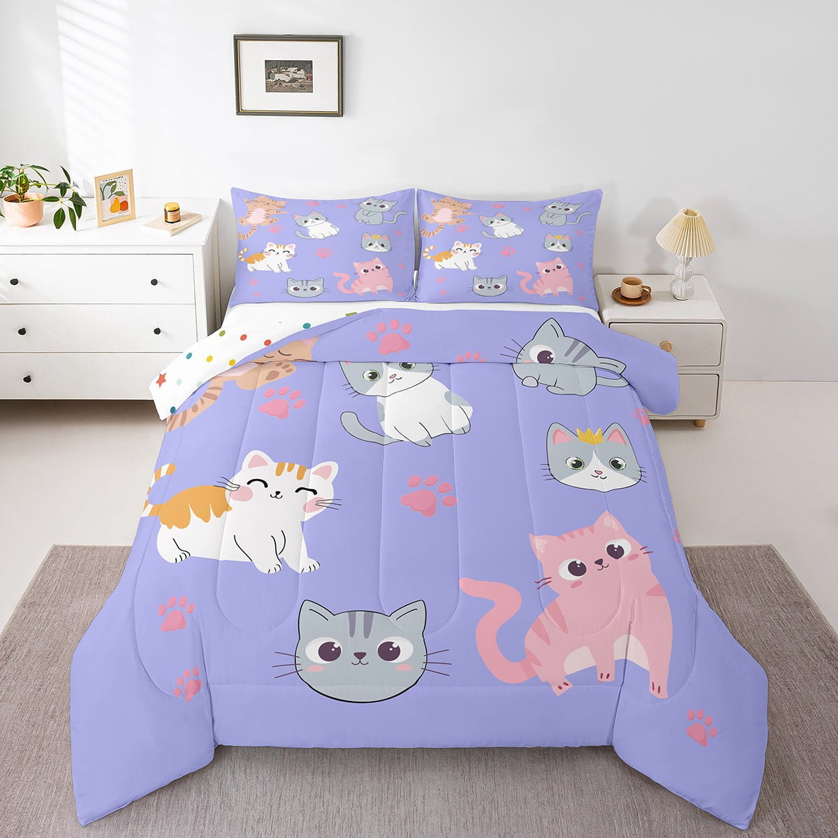 Cat Bedding Set Twin Size,Cute Cats Comforter Set Kawaii Room Decor ...