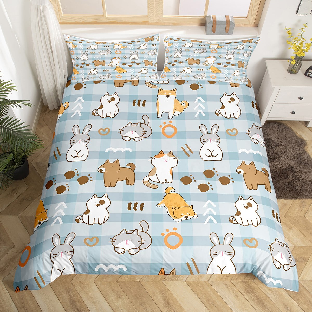 Cat Comforter Cover Cute Animal Bed Set Kitten Duvet Cover Full Size ...