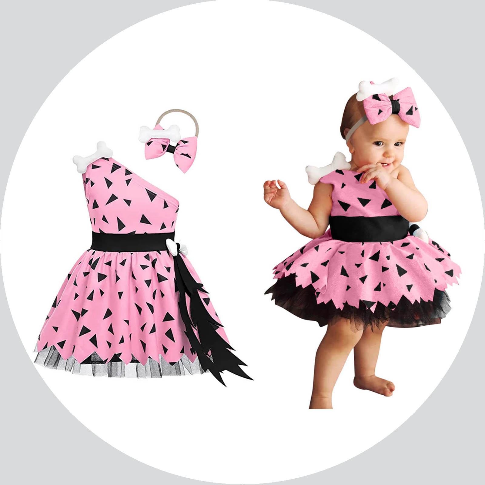 Girls Caveman Costume Dog Bones Historical Stone Age Dress One Birthday ...