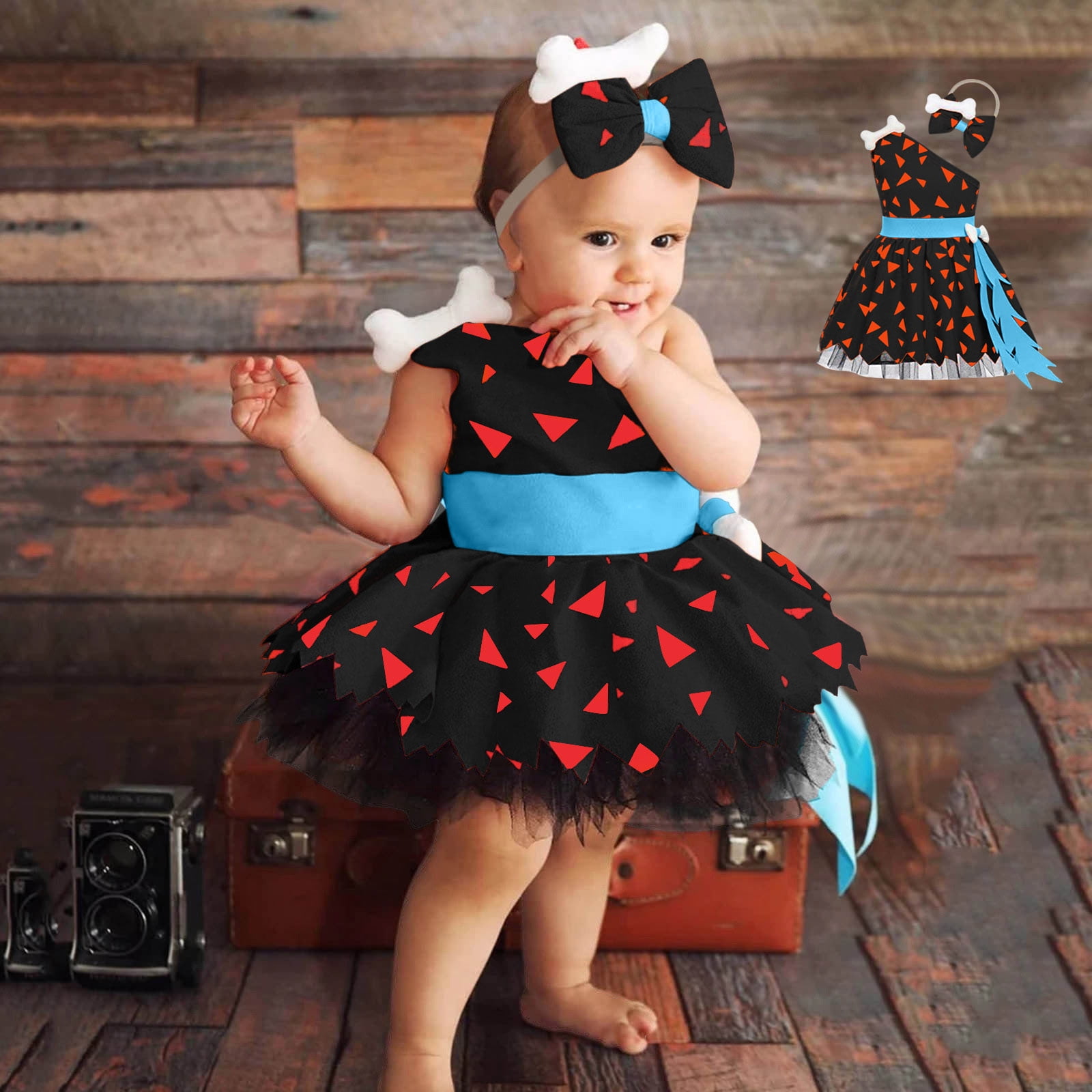 Girls Caveman Dog Bones Historical Stone Age Kids Halloween Dress up ...