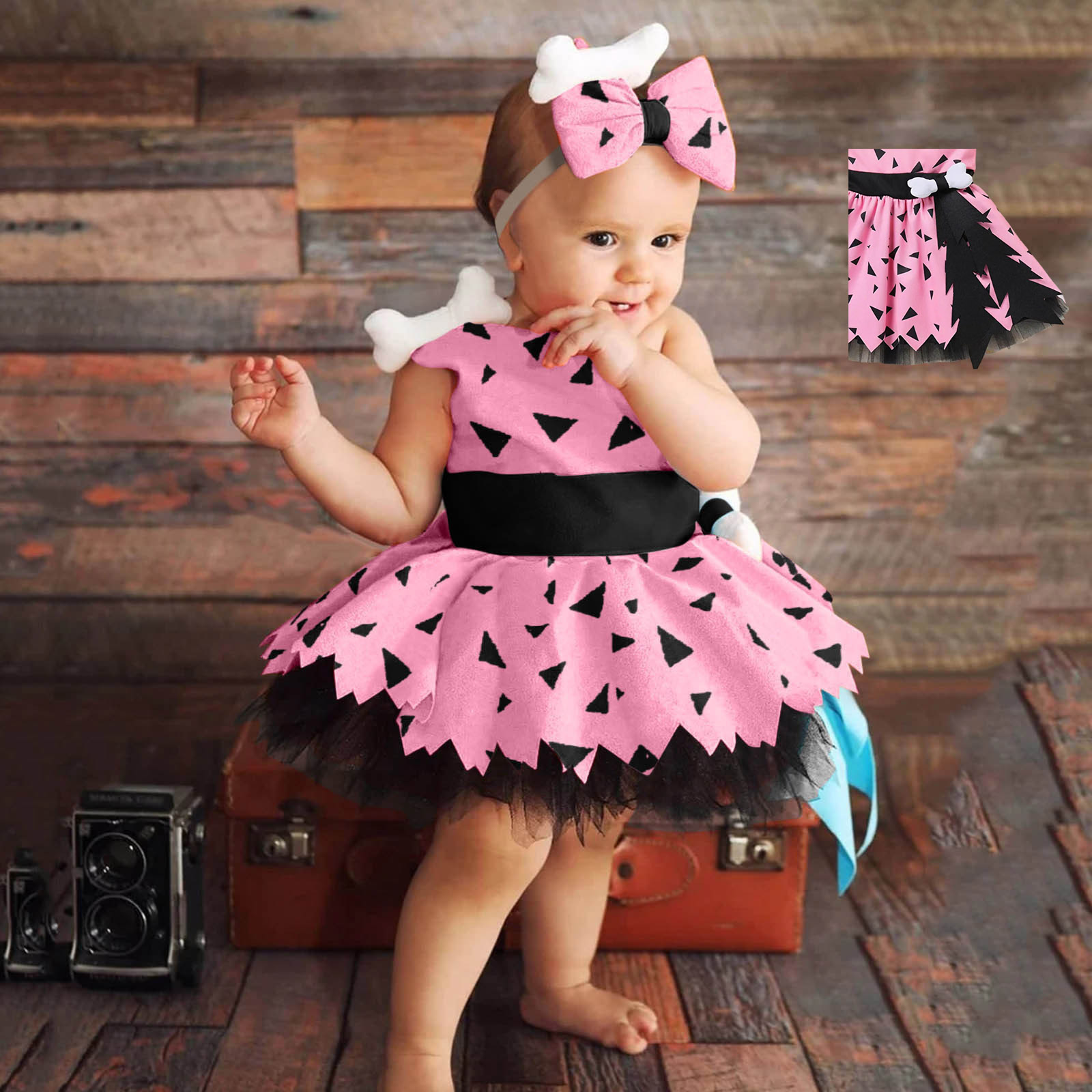 Girls Caveman Costume Dog Bones Historical Stone Age Tween Girls ...