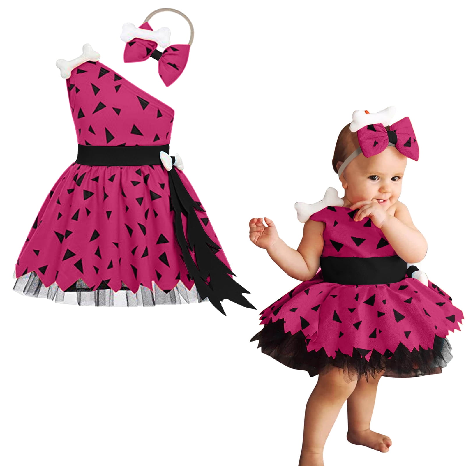 Girls Caveman Costume Dog Bones Stone Age Outfit Cavegirl Mesh Dress ...