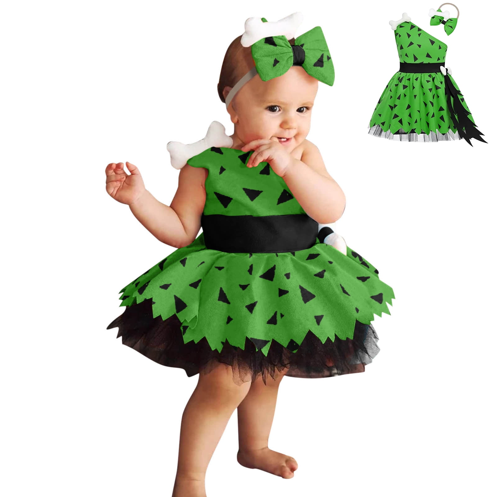 Girls Caveman Dog Bones Stone Age Outfit Kids Girls Halloween Dress ...