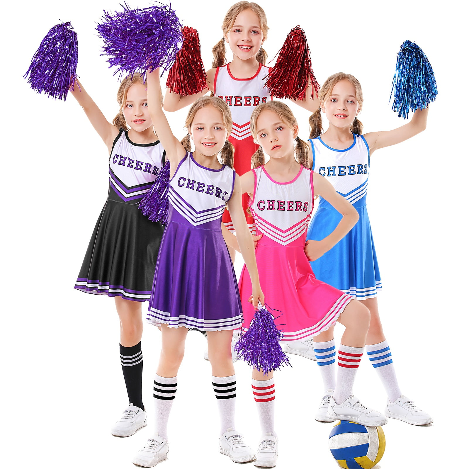 Girls Cheer Uniform Outfit Cheer Leader Halloween Costume, Cheerleading ...