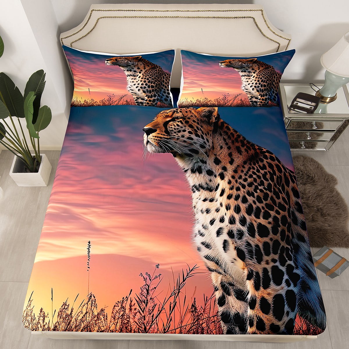 Cheetah Bed Sheets Wildlife Animal Fitted Sheet, African Safari Cheetah ...