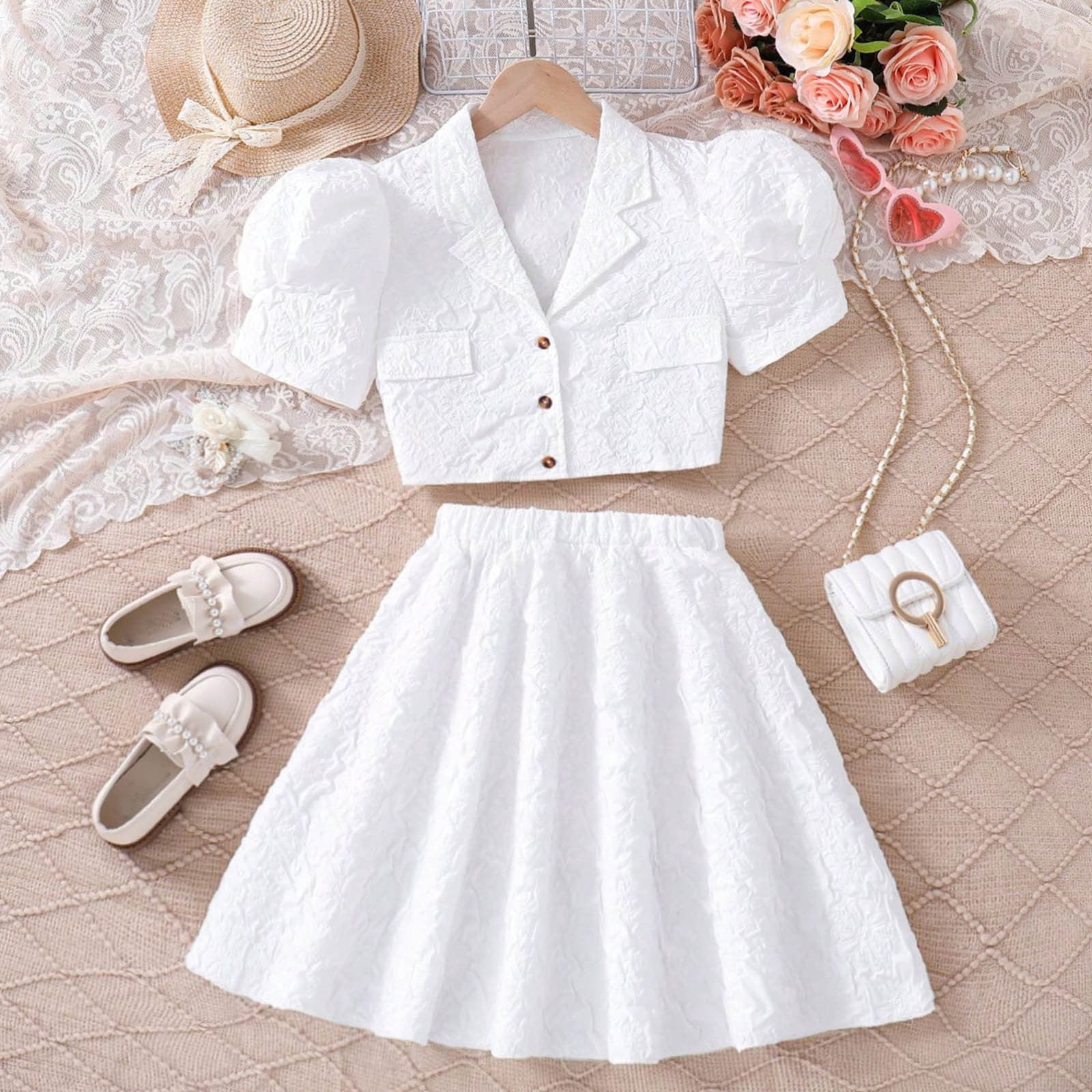 Girls' Chiffon Dress Summer One Shoulder Camisole Half Skirt Two-piece ...