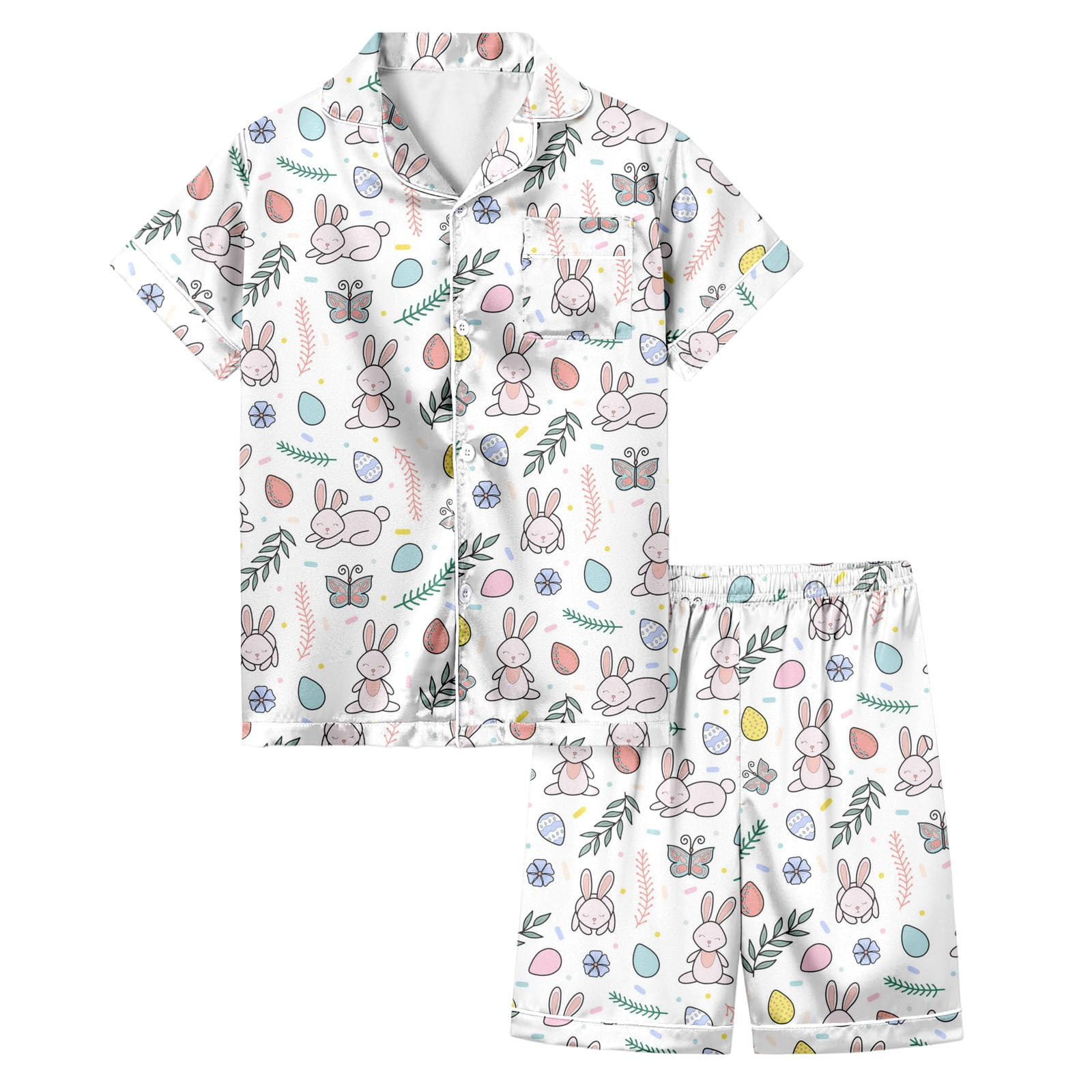 Girls Children Easter Pajama 10 Button-Up Short Sleeve Pjs Cartoon ...