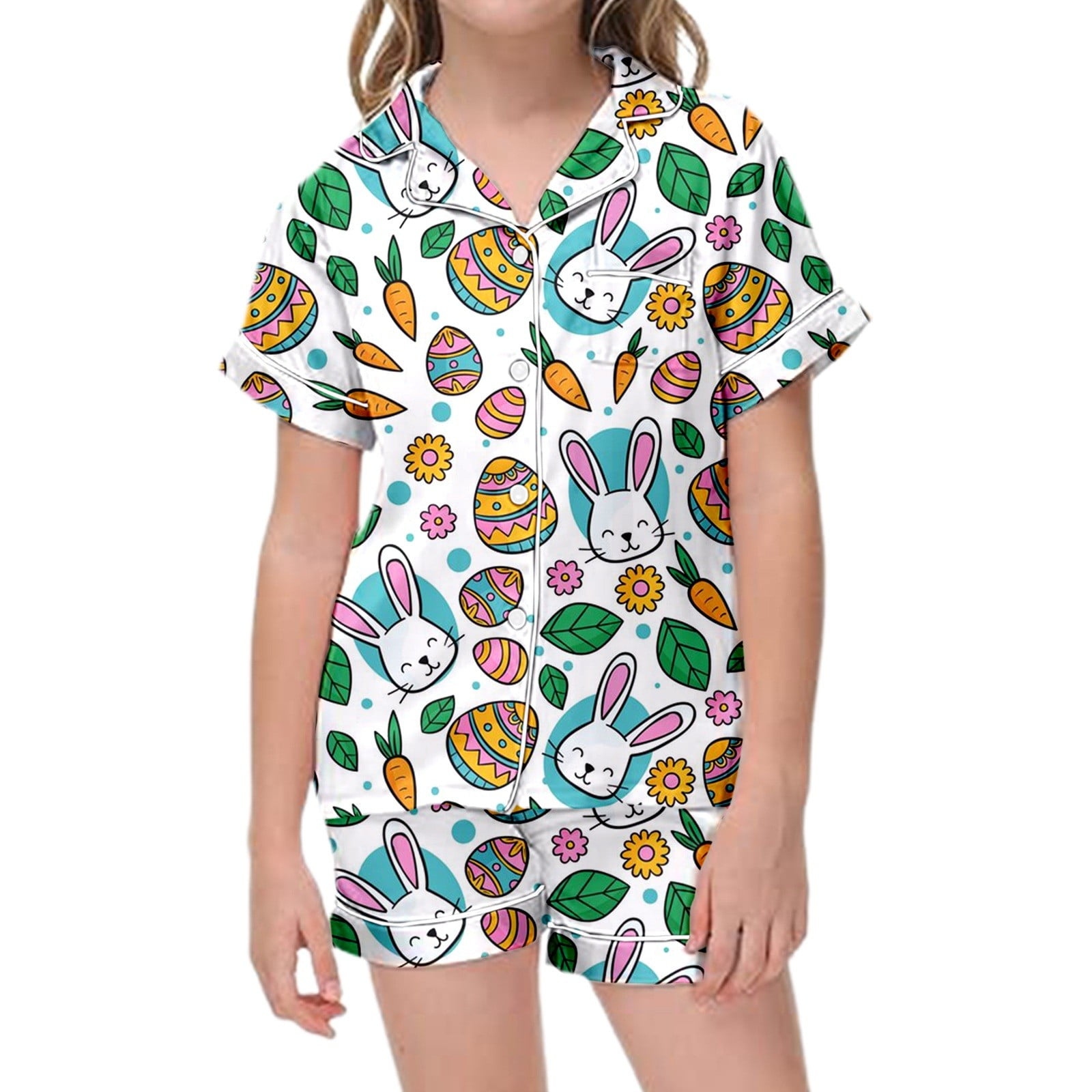 Girls Children Easter Pajama 3t Cartoon Rabbit Short Sleeved Sleepwear ...