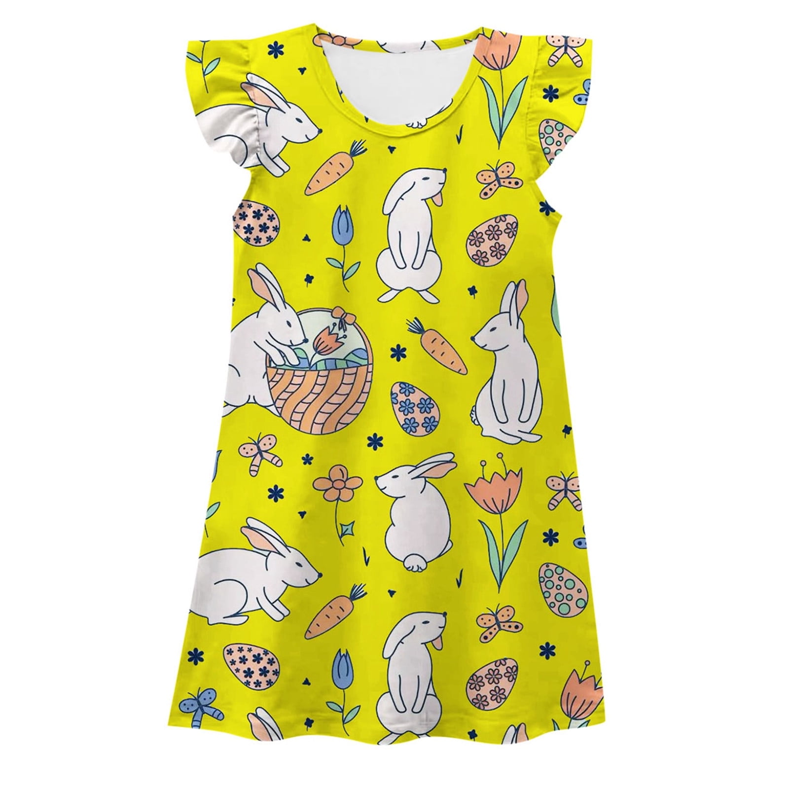 Girls Children Easter Pajamas Cartoon Rabbit Comfortable Flutter Sleeve ...