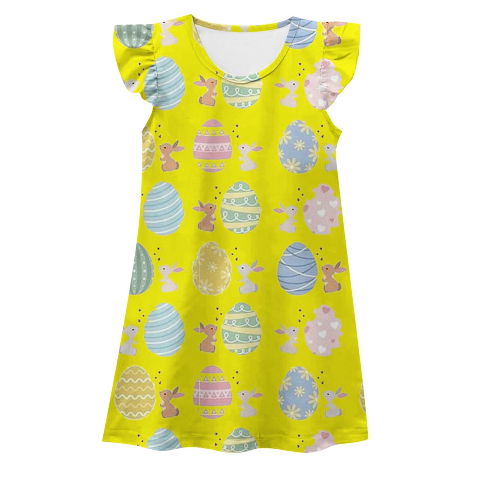 Girls Children Easter Pajamas Flutter Sleeve Casual Cartoon Rabbit ...