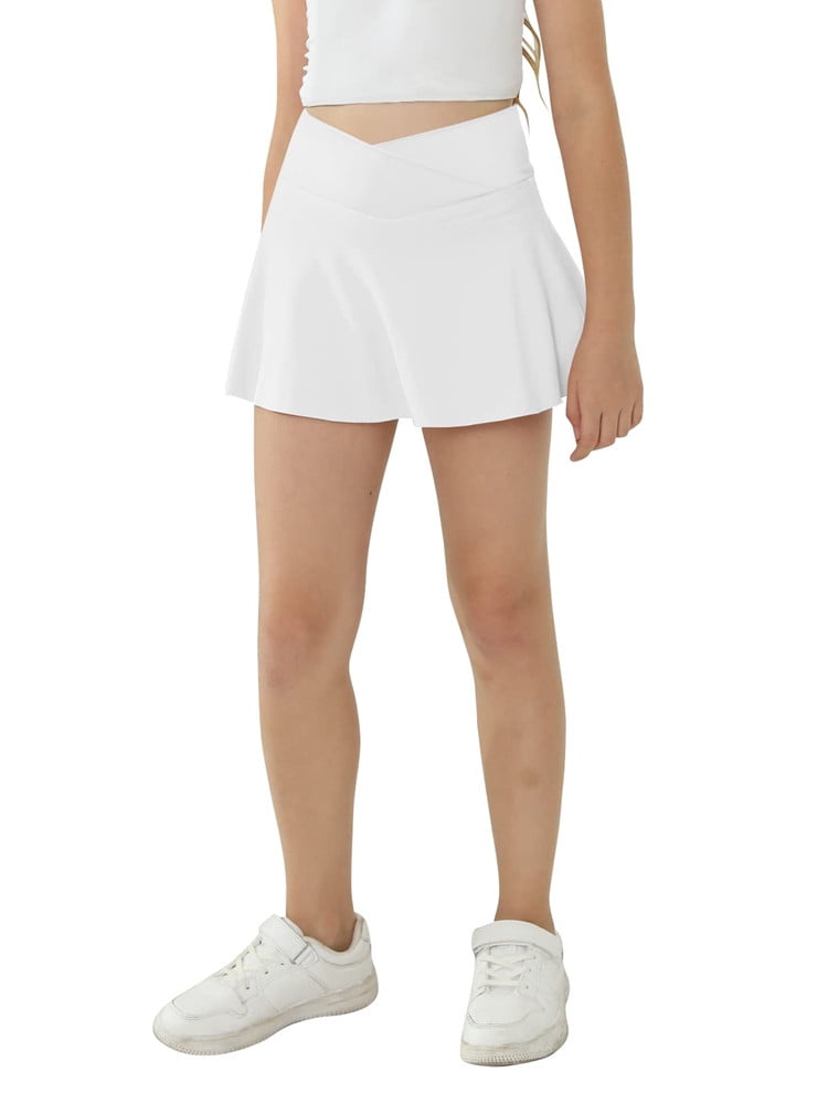 Girls Children Sport Cross Solid High Waist Sport Tennis Skirt Work ...