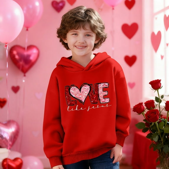 Girls Christian Graphic Hoodie Love Like Jesus, Red Oversized ...