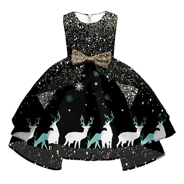Girls Christmas Dress Snowflake Print Sleeveless Xmas Princess Dress ...