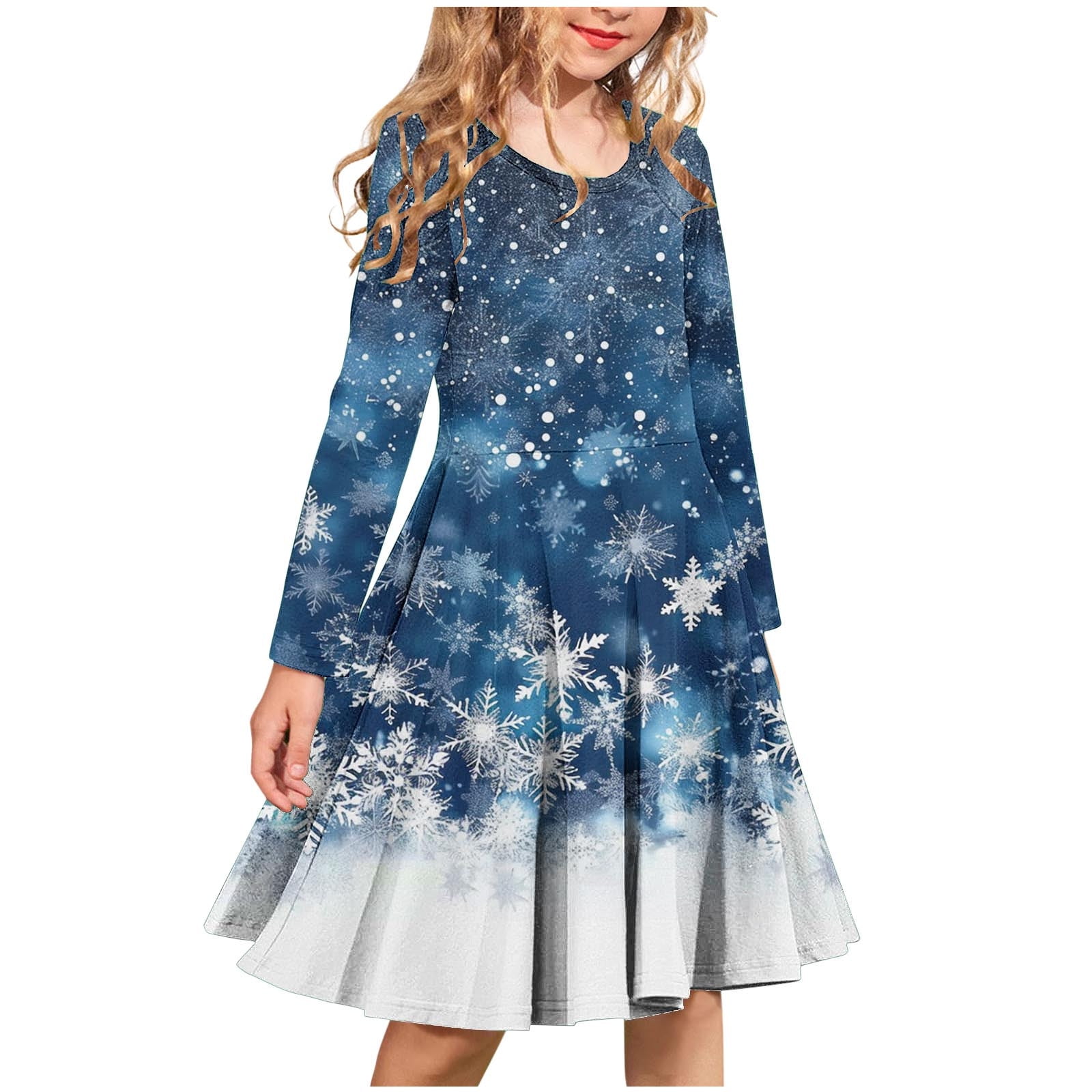 Girls Christmas Dresses Long Sleeve Holiday Dress for Girl Snowflake A ...