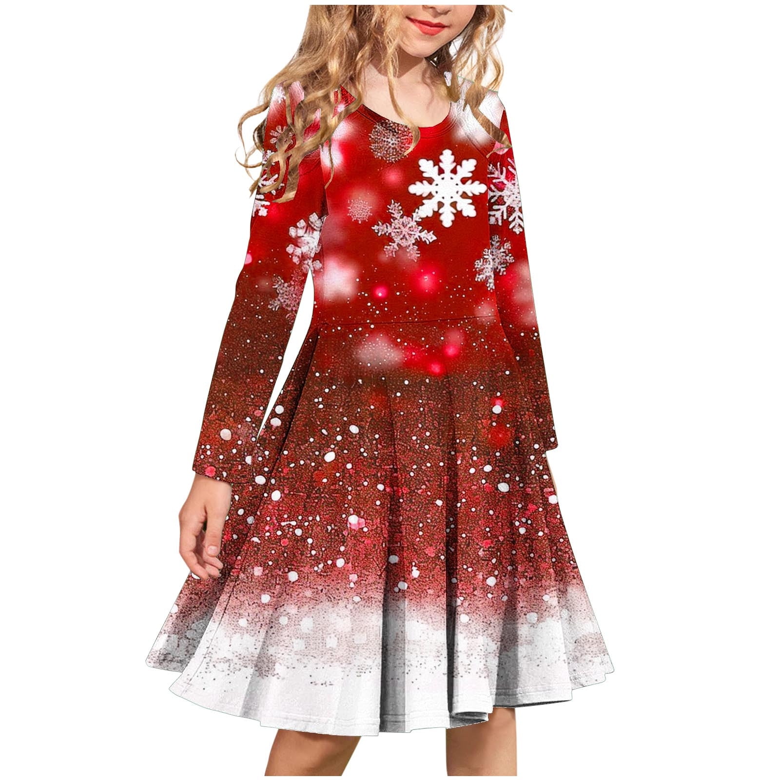 Girls Christmas Dresses Long Sleeve Holiday Dress for Girl Snowflake A ...