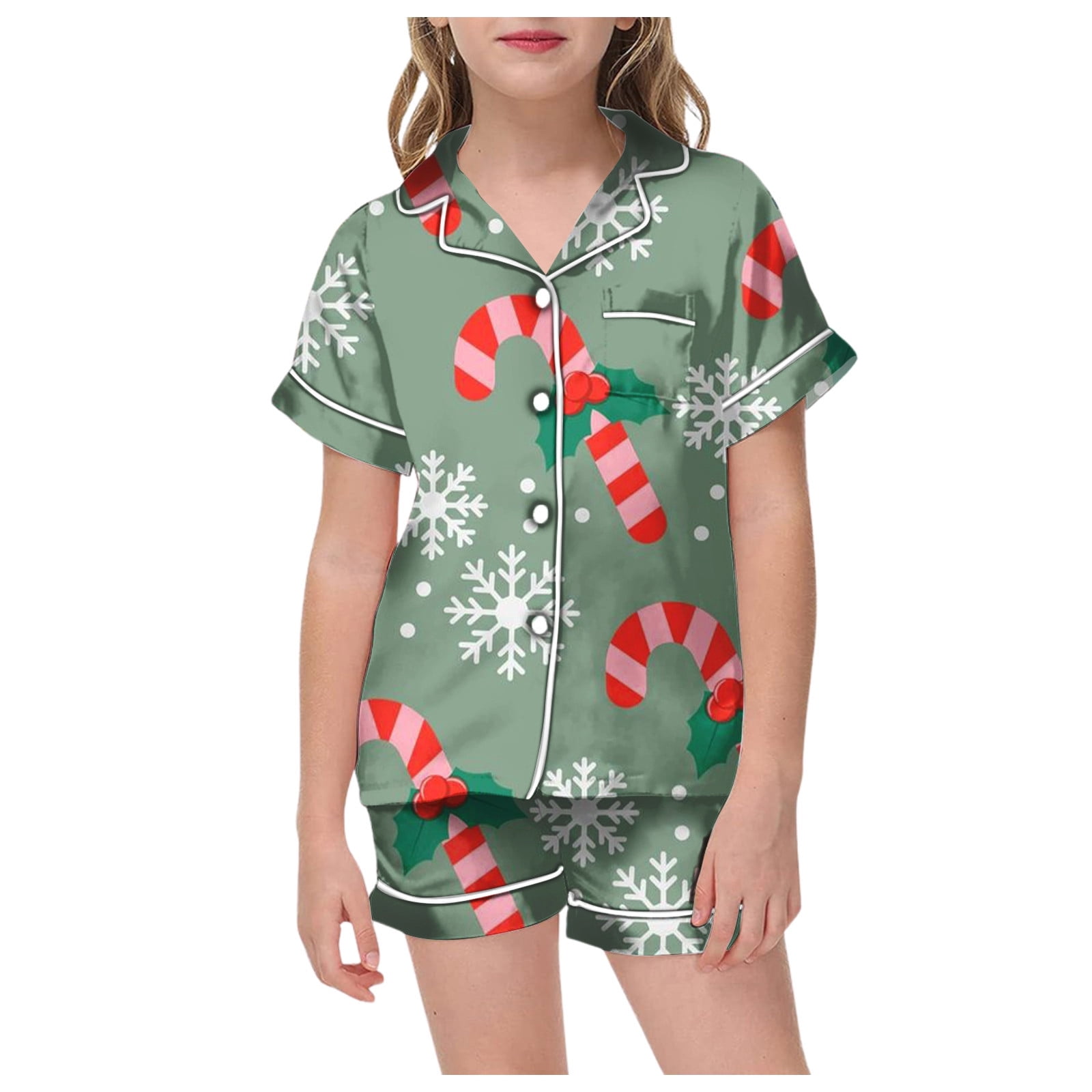 Girls Christmas Pajama Set Two Piece Outfit Cozy Sleepwear With Pocket ...