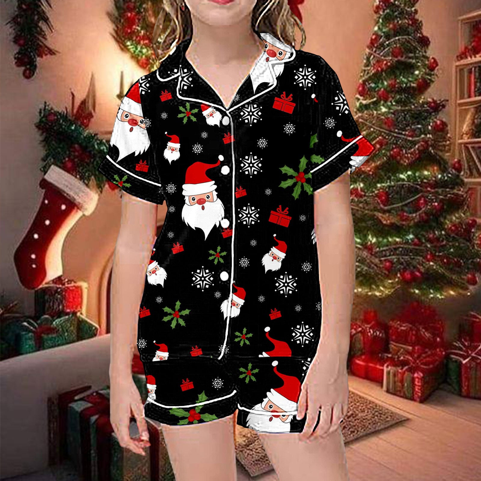 Girls Christmas Pajamas Set Cute Graphic Girls Pajamas Set Silk Satin ...