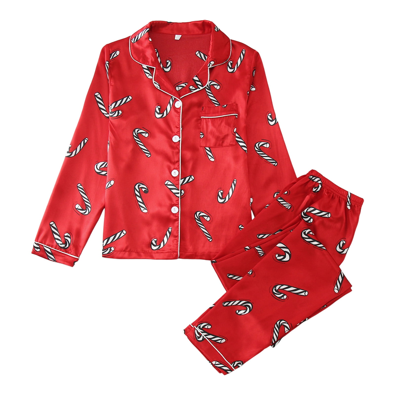 Girls Christmas Pajamas Set Long Sleeve Turn-Down Collar Sleepwear ...