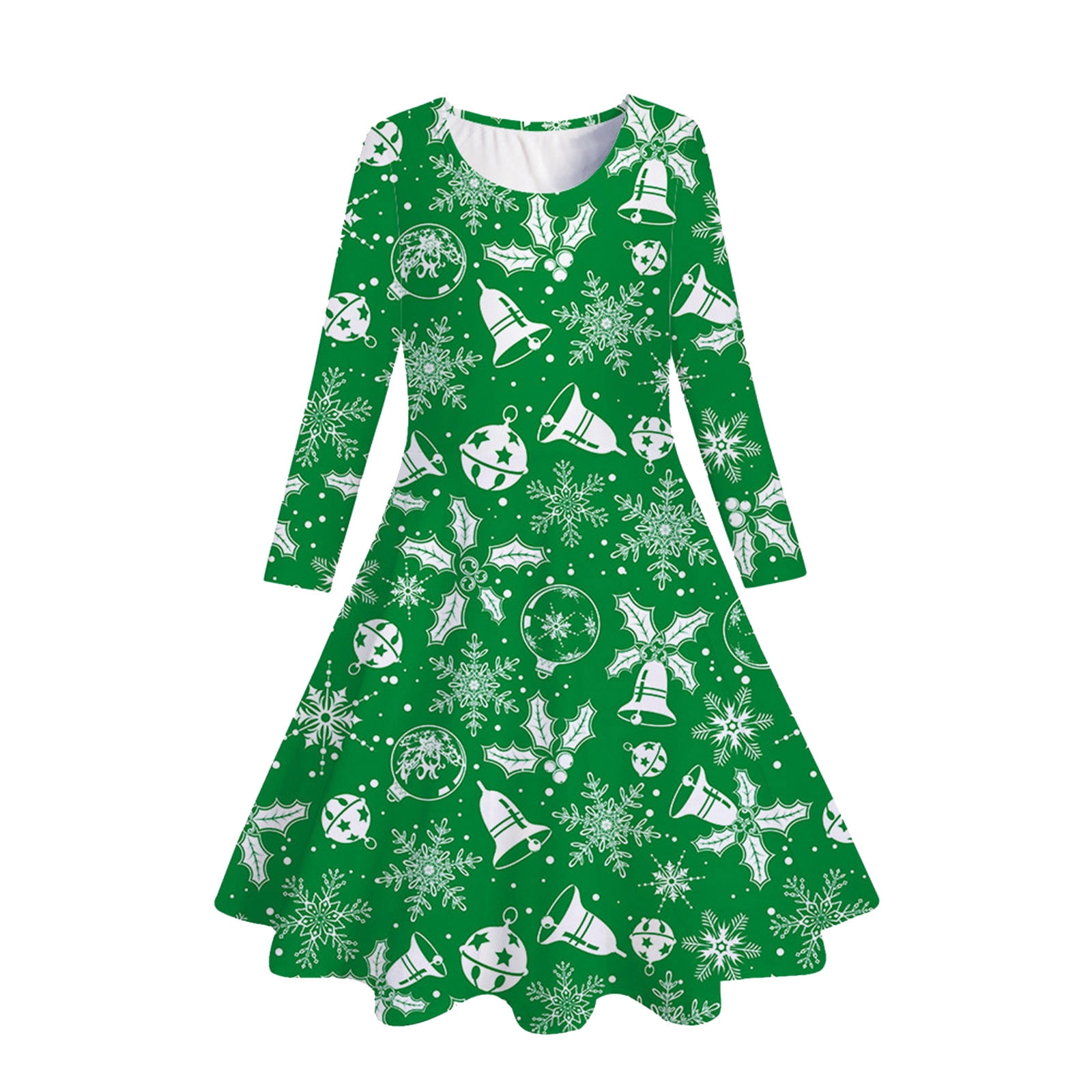 Girls Christmas Party Dress with Festive Trees and Deer Print Long ...