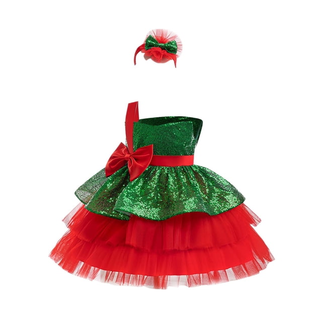 Girls Christmas Party Dresses Formal Party Tulle Dress Elf Costume One ...