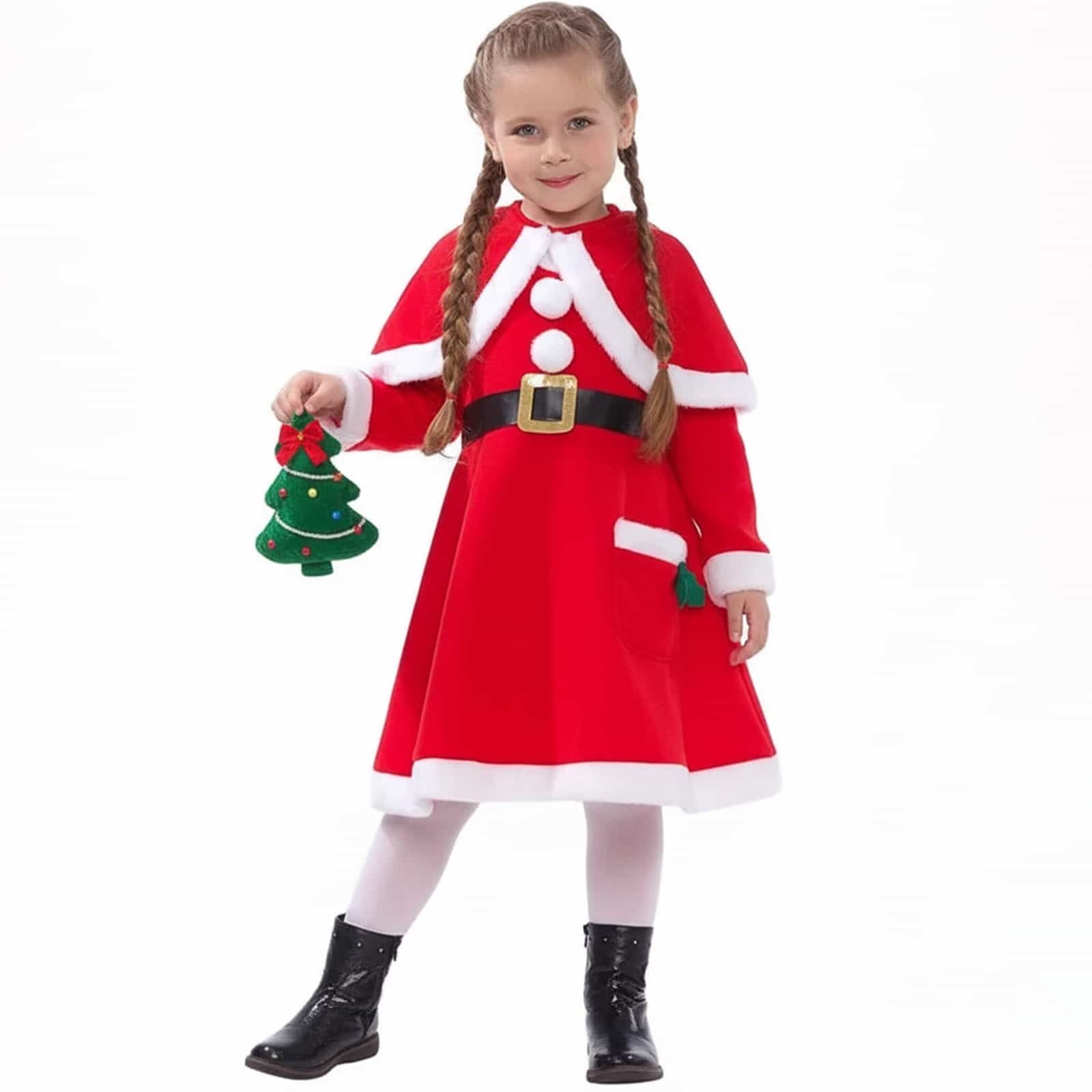 Girls Christmas Santa Dress Outfits Long Sleeve Dress for Girls Holiday ...