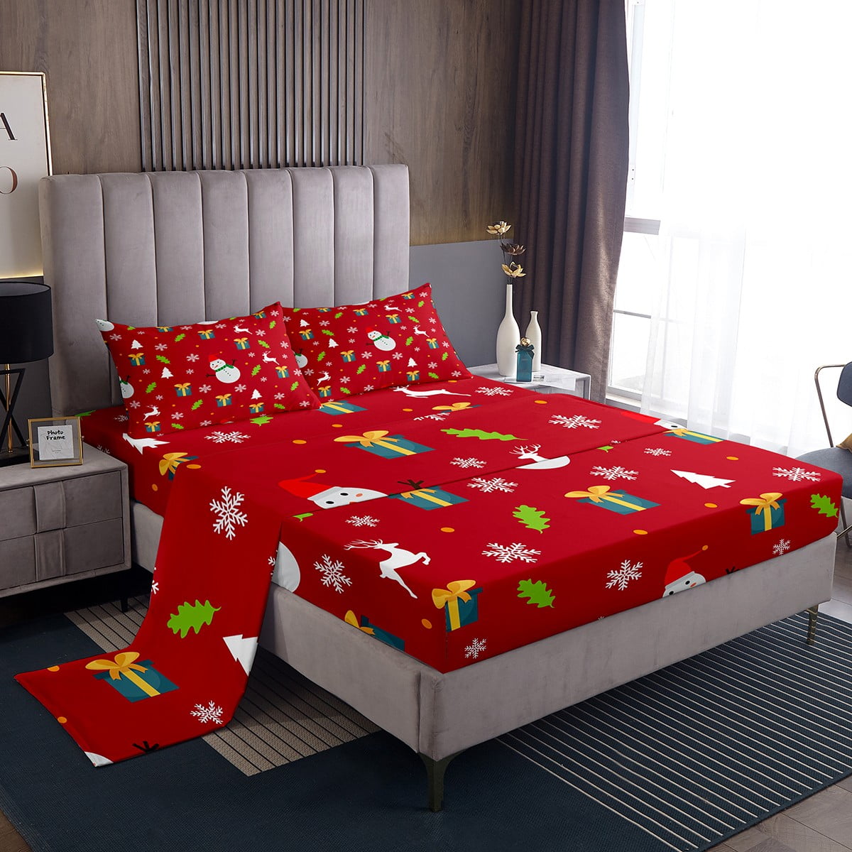Christmas Snowman Bed Sheets Set, Cute Cartoon Deer Sheet Set King Size ...