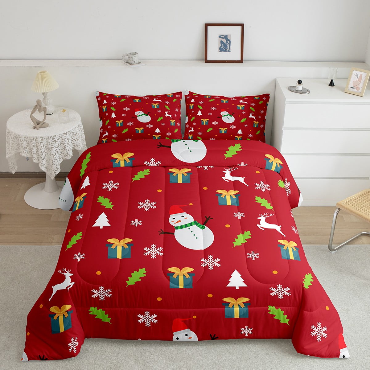 Christmas Snowman Comforter Set, Cute Cartoon Deer Bedding Set Twin ...