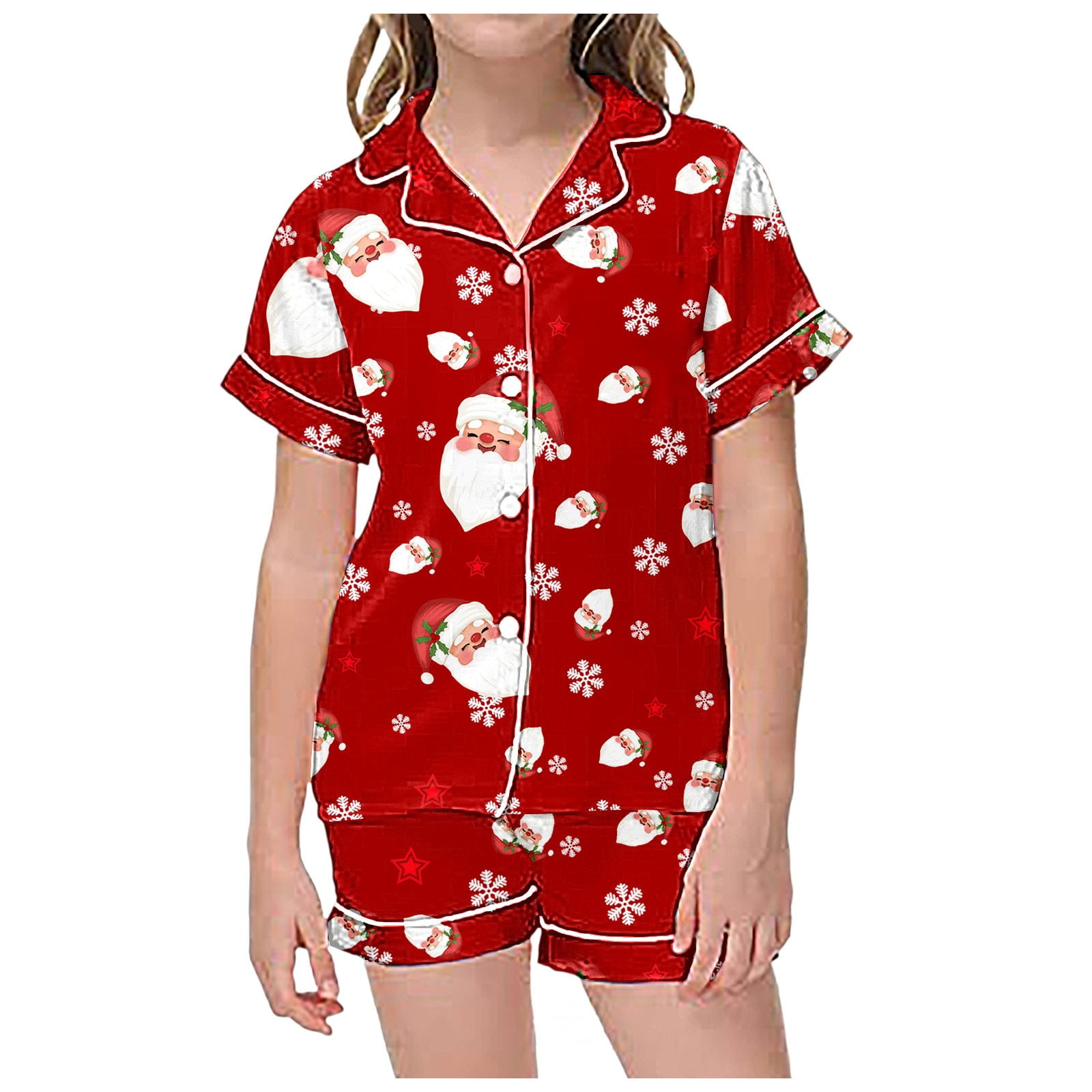 Girls Christmas Themed Casual Pajama Set with Festive Print and ...