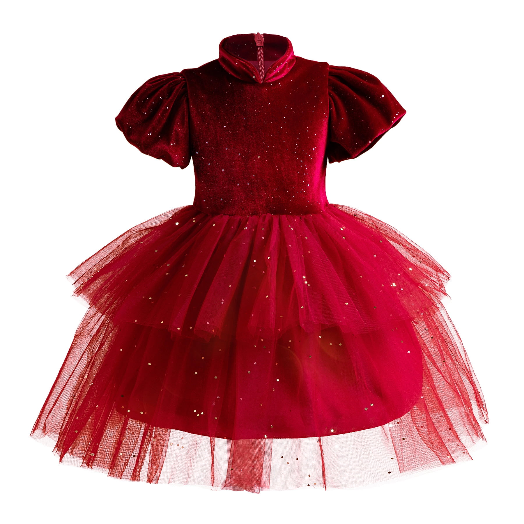 Girls Christmas Velvet Dress Pageant Party Gown Kids Wedding Evening ...