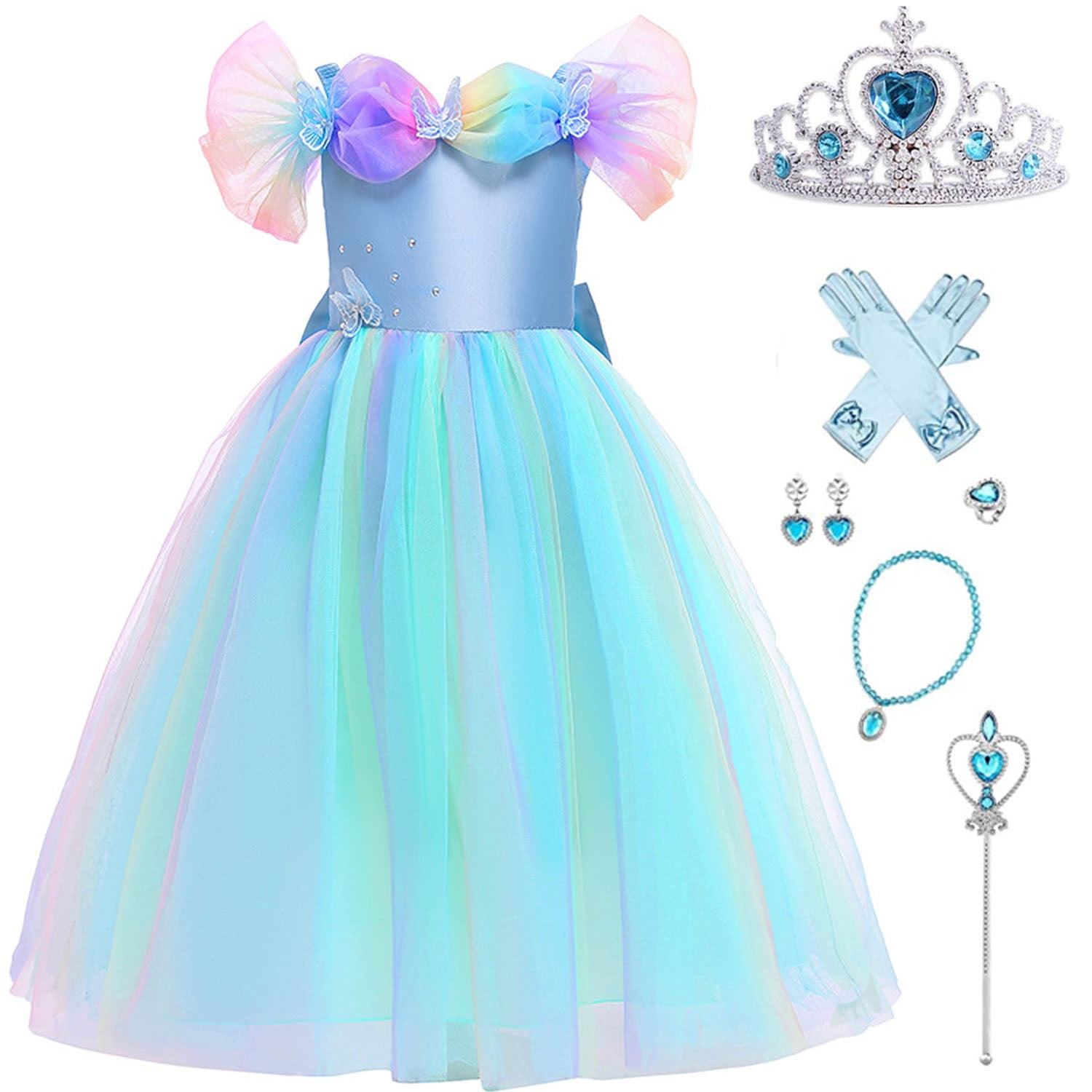 Girls Cinderella Costume Princess Dress Up Clothes Halloween Cosplay ...